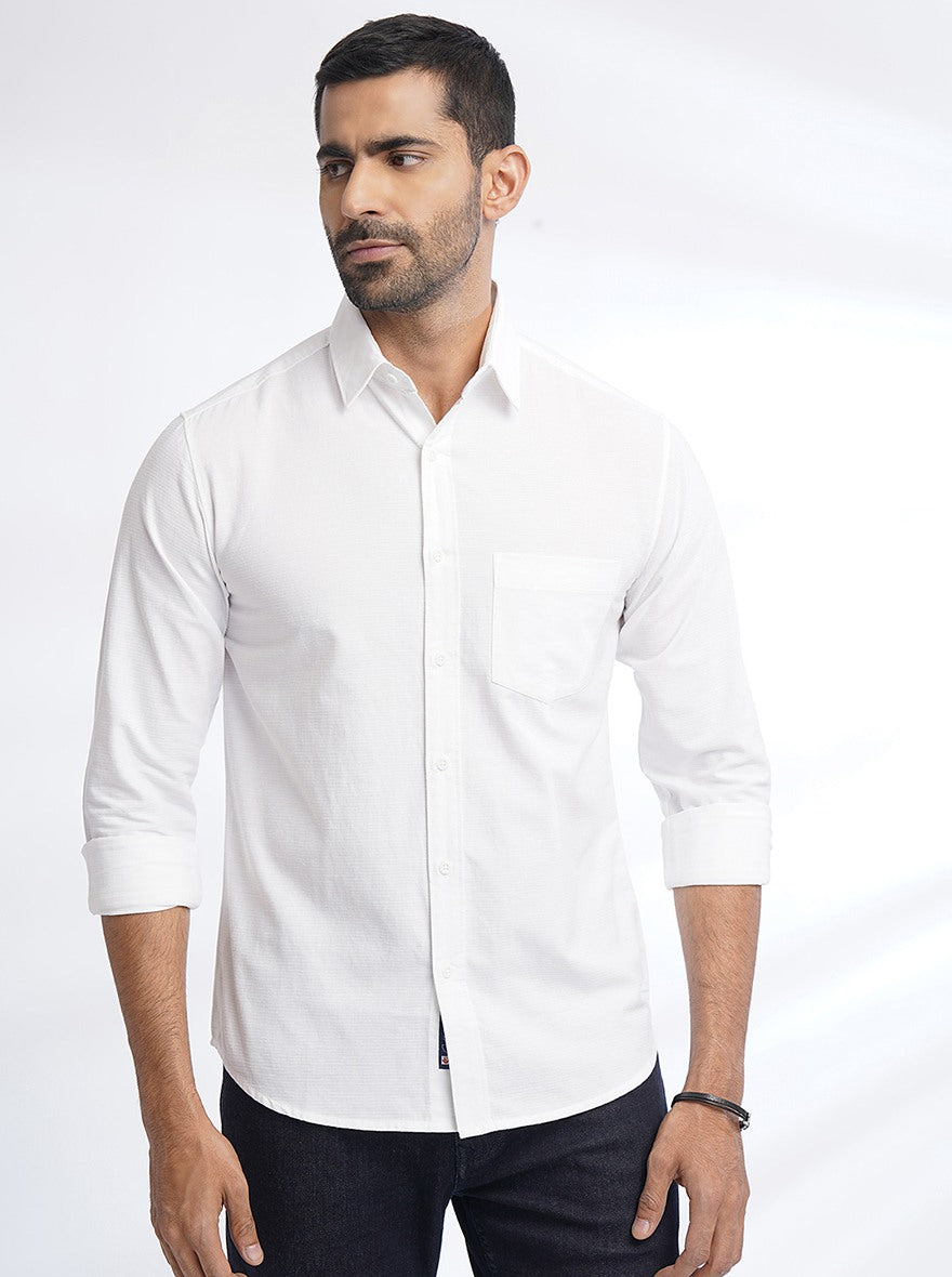 White Solid Slim Fit Casual Shirt Greenfibre